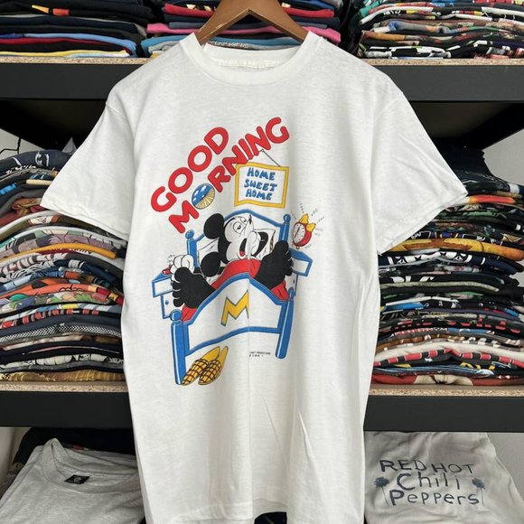 Gildan | Shirts | Vintage Disney Mickey Mouse Good Morning Movie White ...
